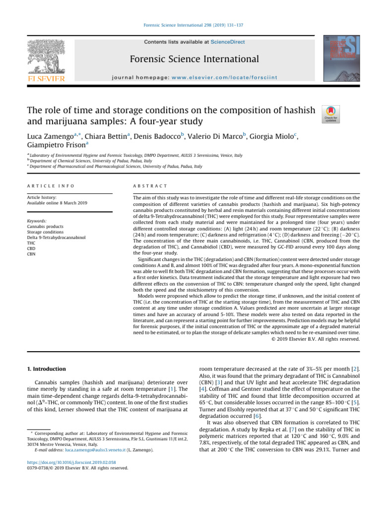 The Role of Time and Storage Conditions On Composition of Marijuana and ...
