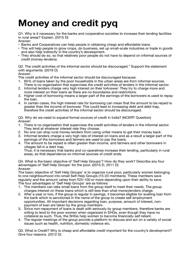 Money and Credit Pyq 2 | PDF