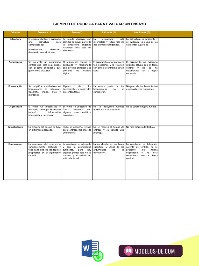 Modelo-Rubrica-Evaluar-Ensayo (Reparado) | PDF