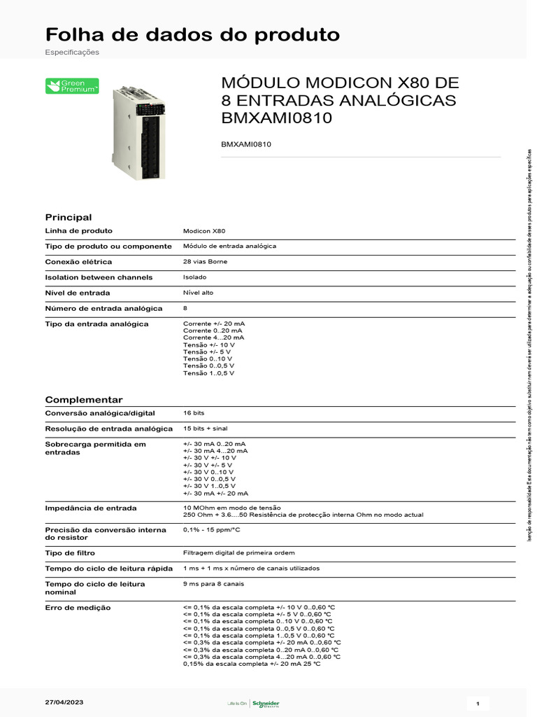 E - S Modicon X80 - BMXAMI0810 | PDF