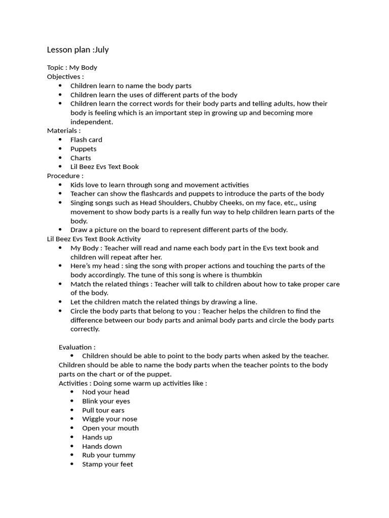 Lesson Plan Nursery | PDF