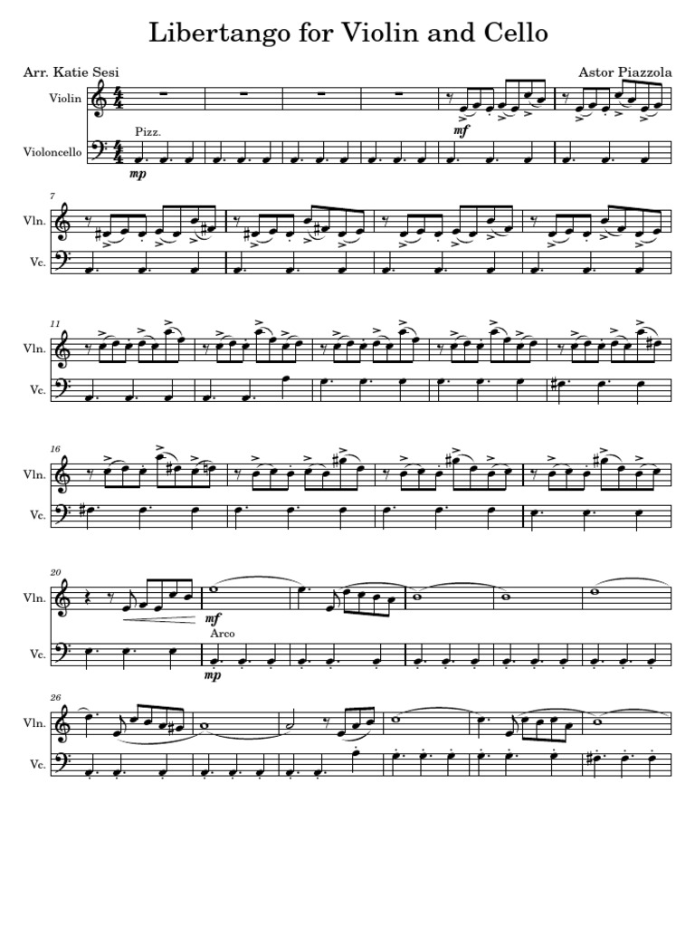 Libertango For Violin and Cello | PDF | String Instruments | Musical ...