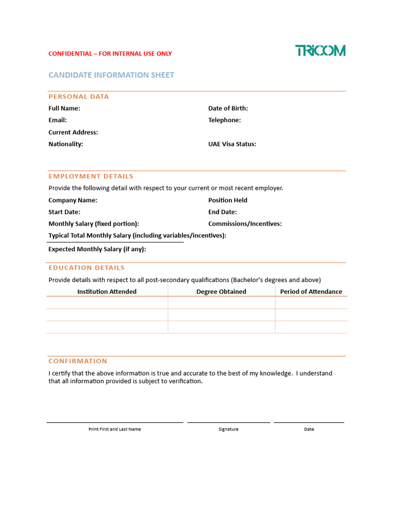 Candidate Information Form | PDF