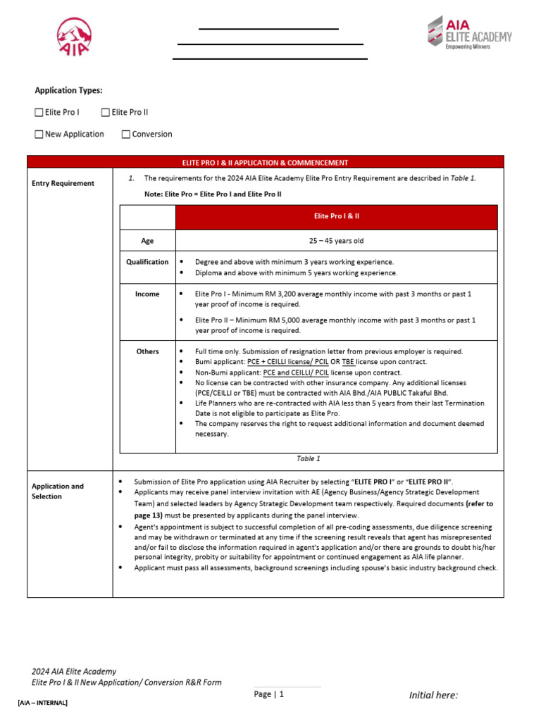 2024 AIA Elite Academy Elite Pro I & II New Application and Conversion ...