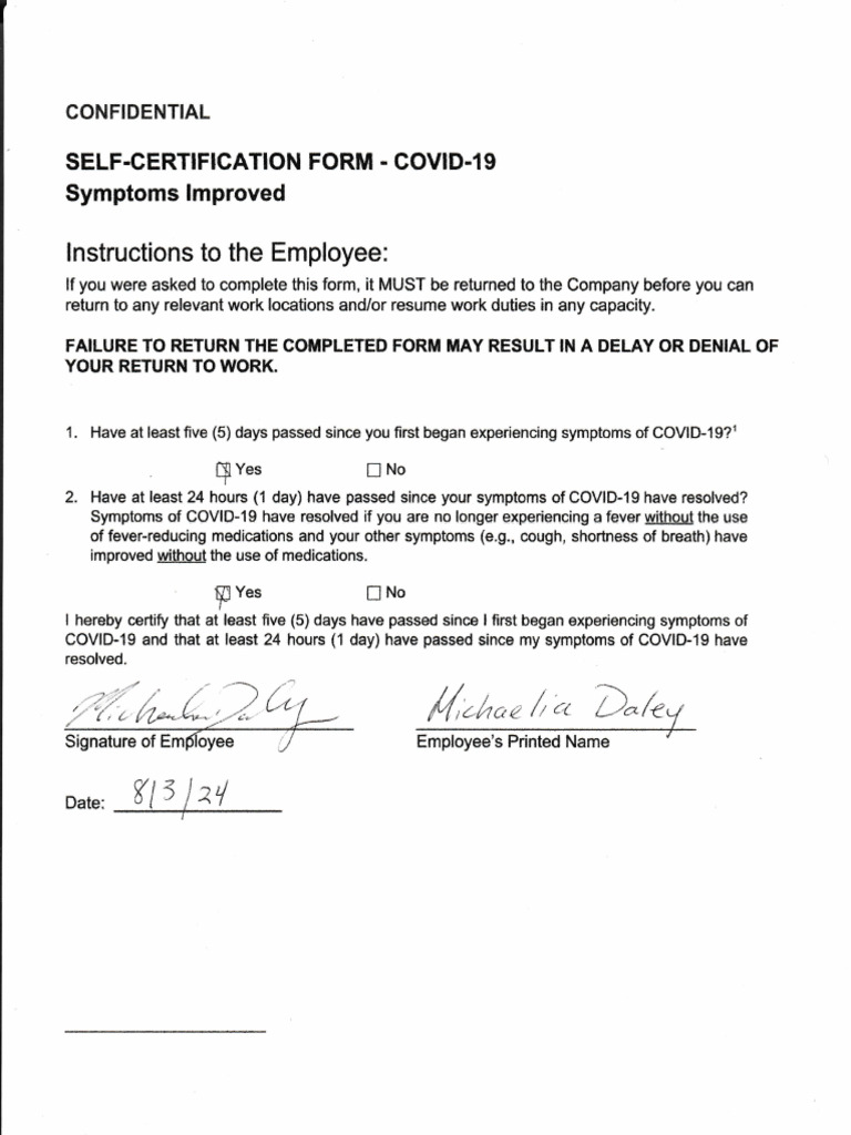 COVID-19 Self Certification Form | PDF