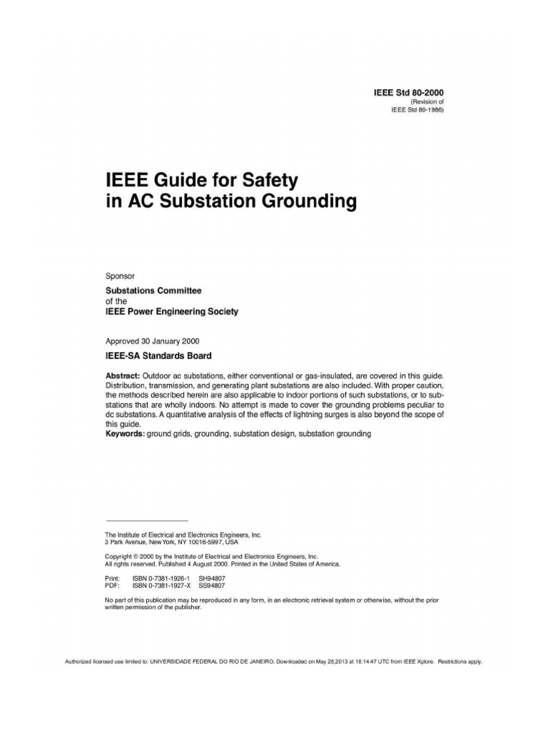 IEEE STD 80 - Grounding Grid Earthing Design & Analysis | PDF