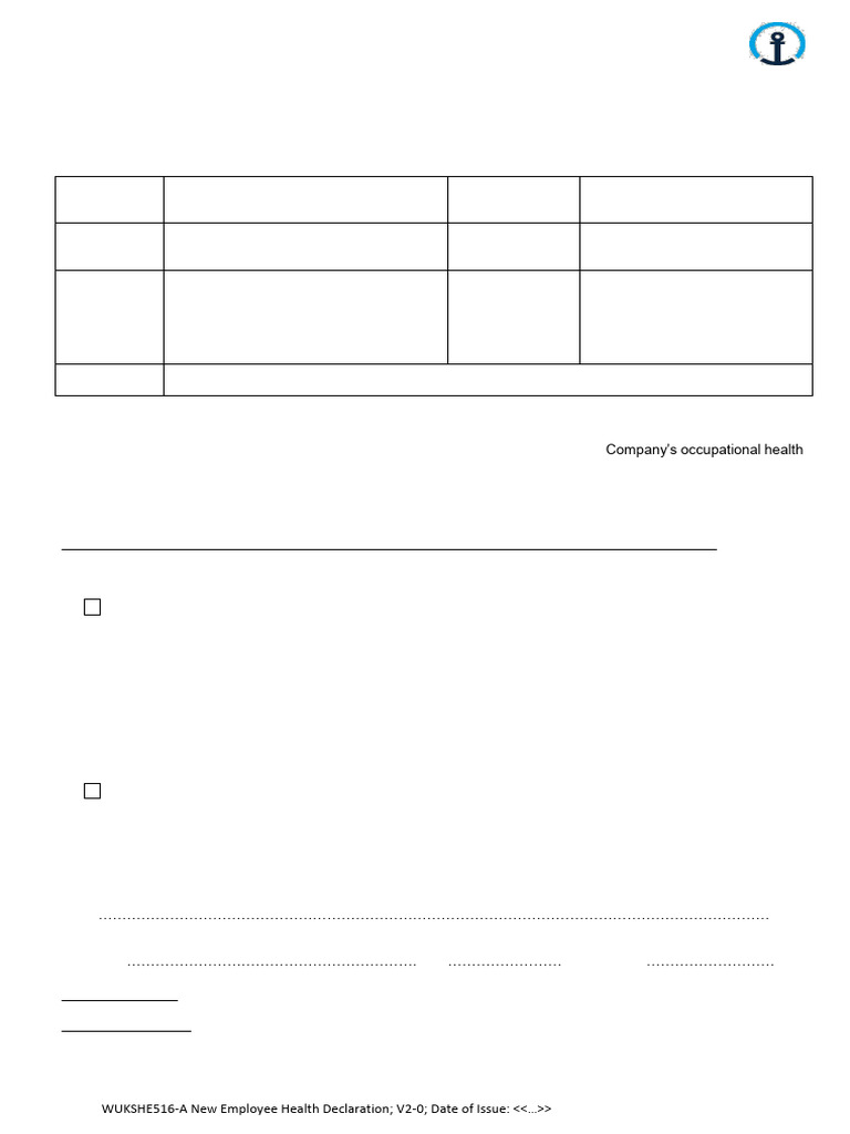 WUKSHE516-A New Employee Health Declaration V2-0 | PDF | Occupational ...