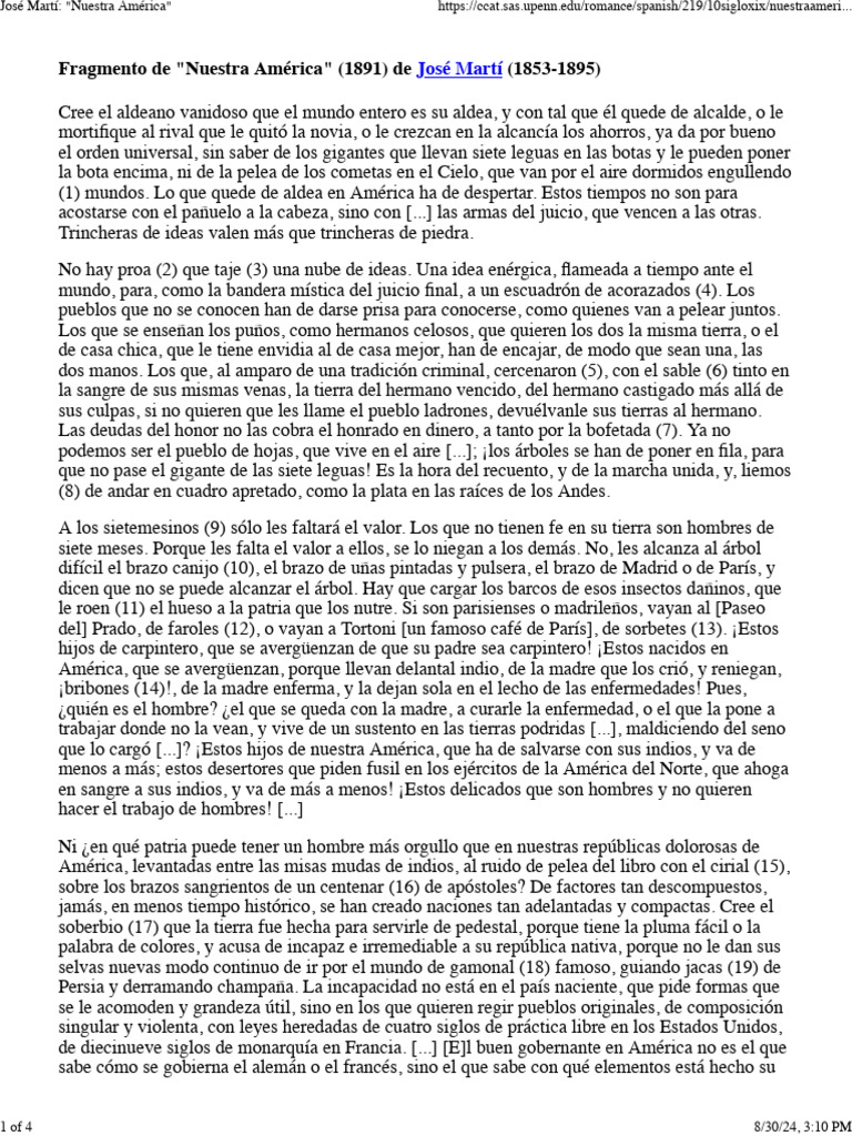 José Martí - Nuestra América | PDF