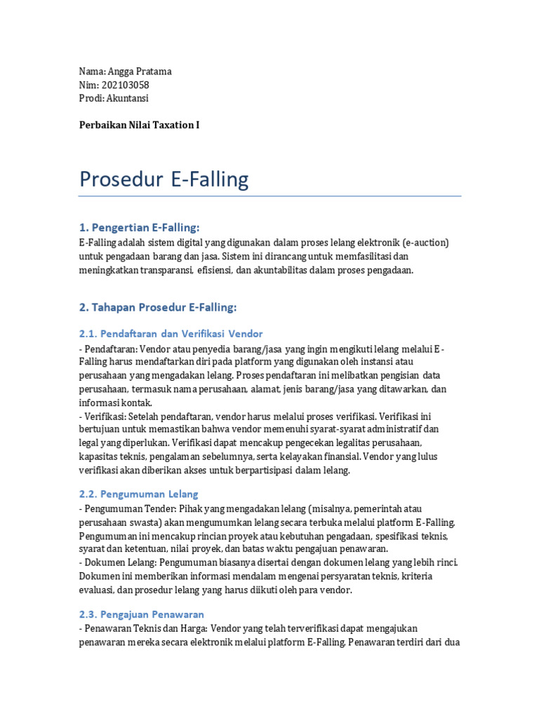 Perbaikan Nilai - Prosedur - E-Falling - Angga Pratama 202103058 | PDF