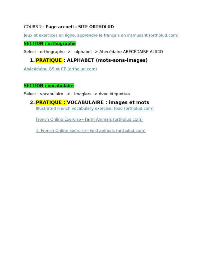Site Ortholud Pratique Alphabet Vocabulaire Imagiers | PDF