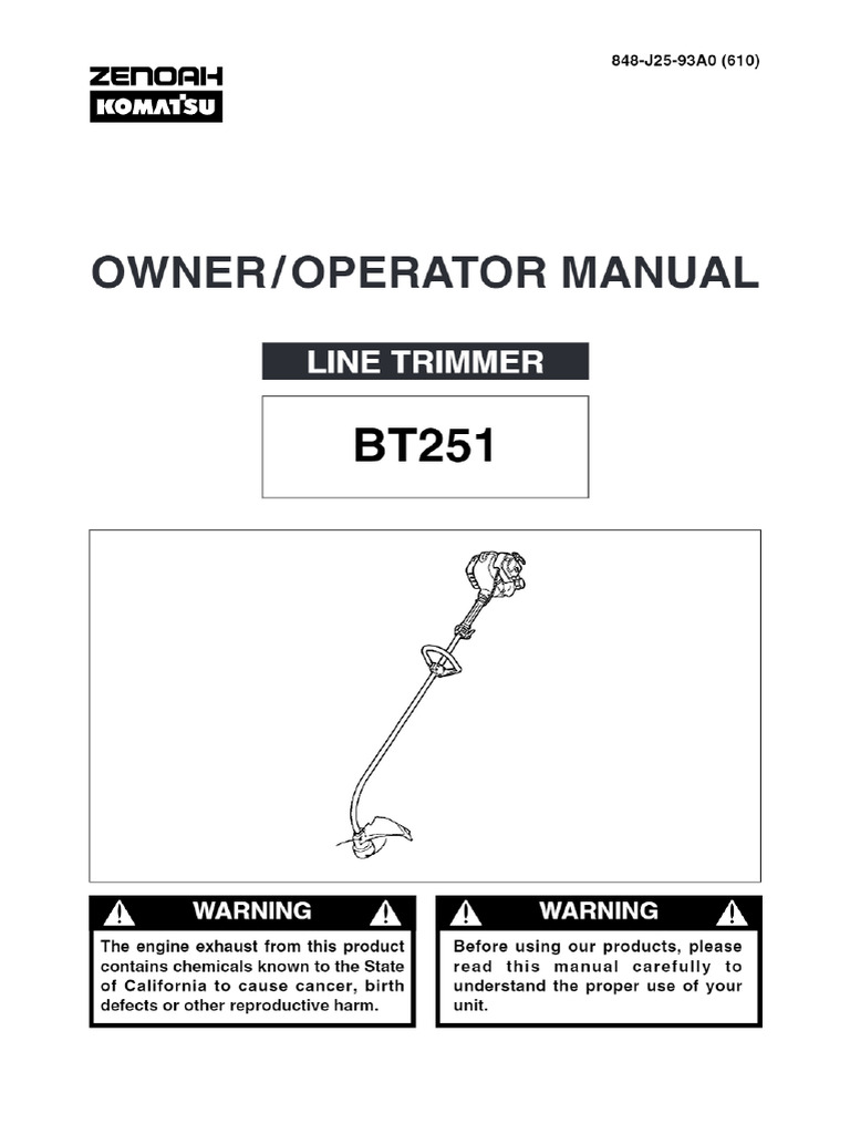 Zenoah Trimmer BT251 User Manual - Manualzz | PDF