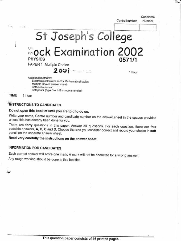 Bgcse Physics Paper 1 2001 | PDF