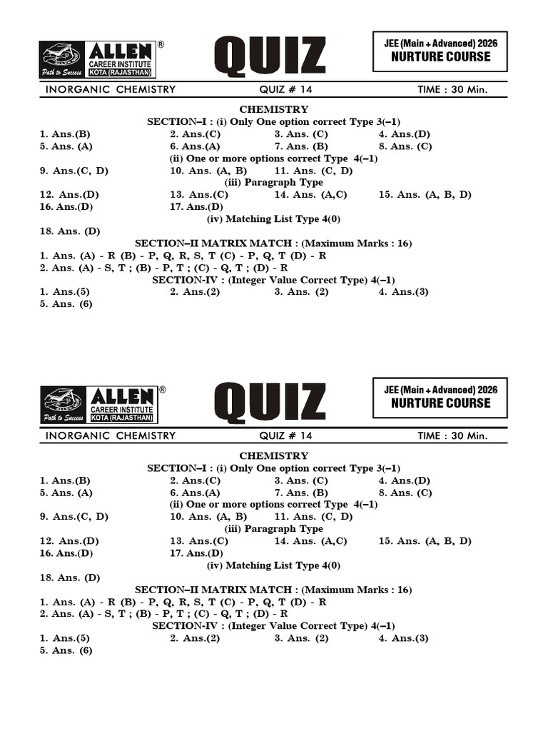 Quiz 14 Answerkey | PDF