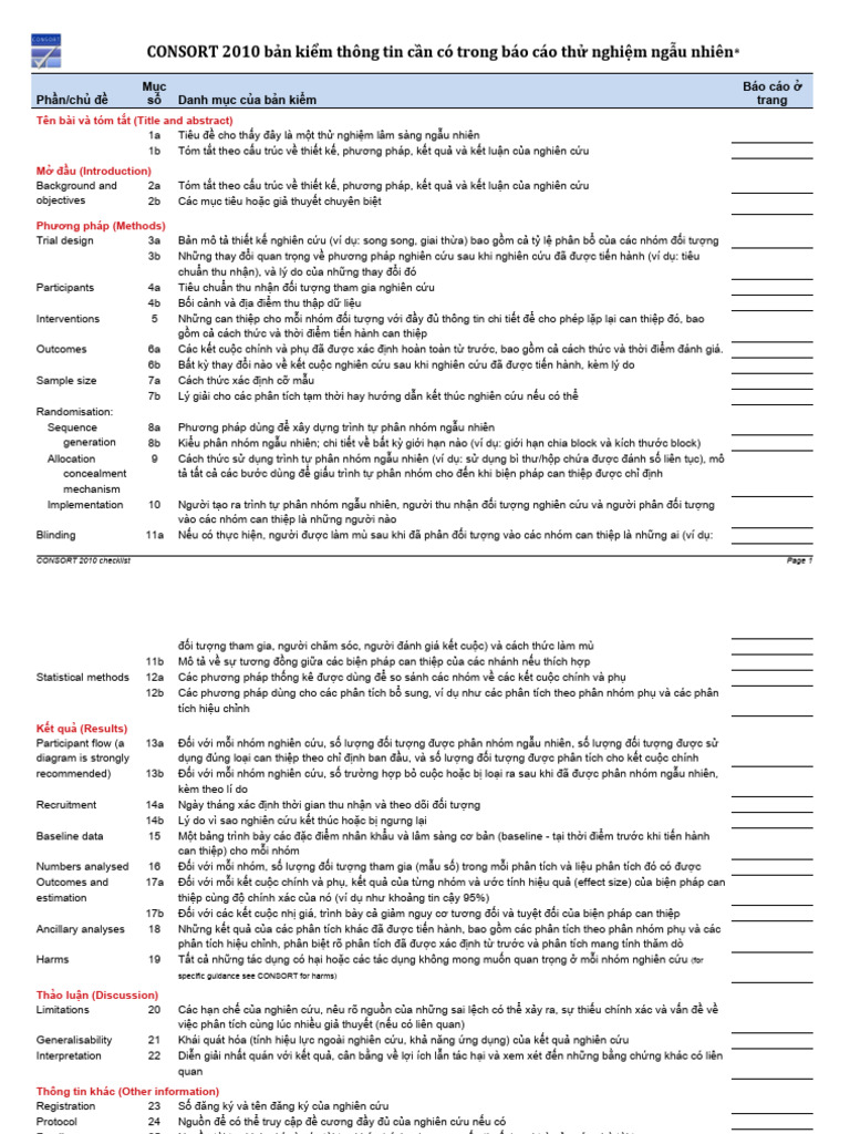CONSORT Checklist Vietnam 2pages | PDF