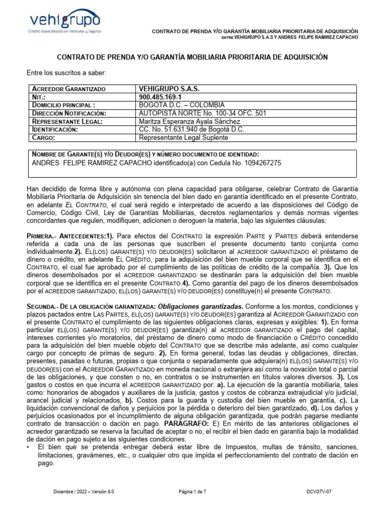 Contrato de prenda | PDF
