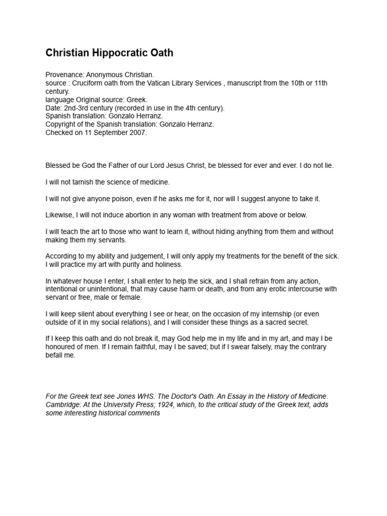 3 Christian Hippocratic Oath | PDF