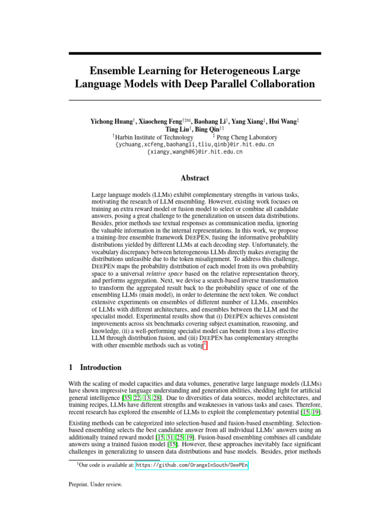 Ensemble Learning For Heterogeneous Large Language Models With Deep Parallel Collaboration | PDF