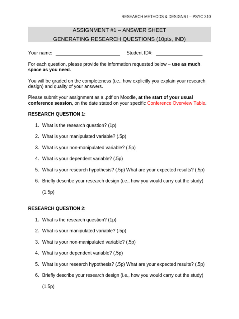 Assignment 1 Generating Research Questions Answer Sheet Pdf