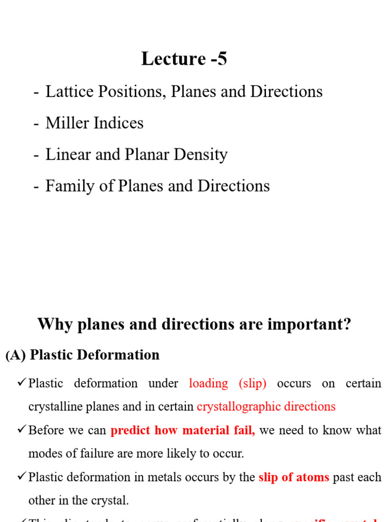 Class-5 Lattice Positions, Planes, Directions Miller Indecies | PDF