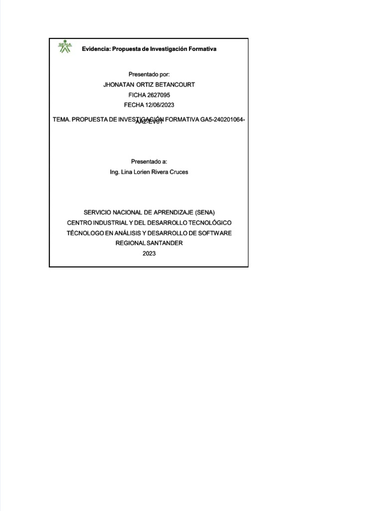 PDF Propuesta de Investigacion Formativa Ga5 240201064 Aa2 Ev01 ... PDF Propuesta de Investigacion Formativa Ga5 240201064 Aa2 Ev01 ...