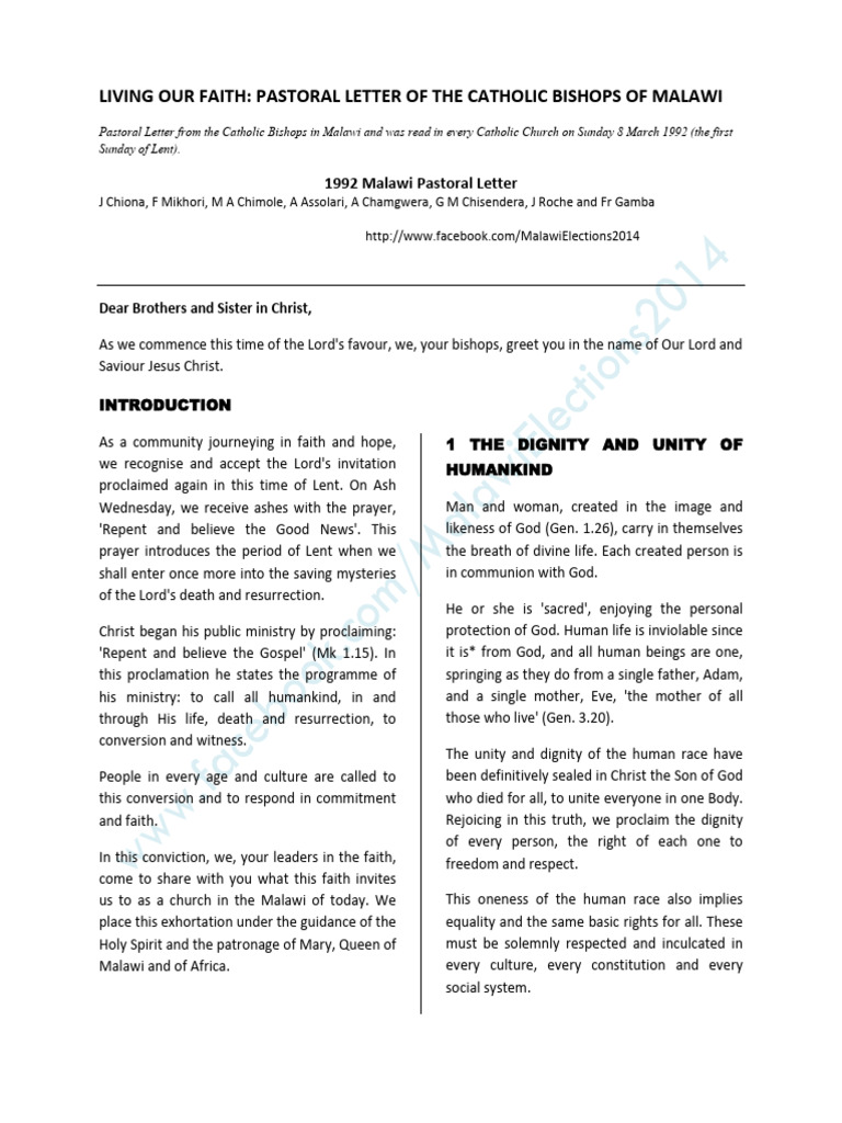1992 Malawi Pastoral Letter | PDF