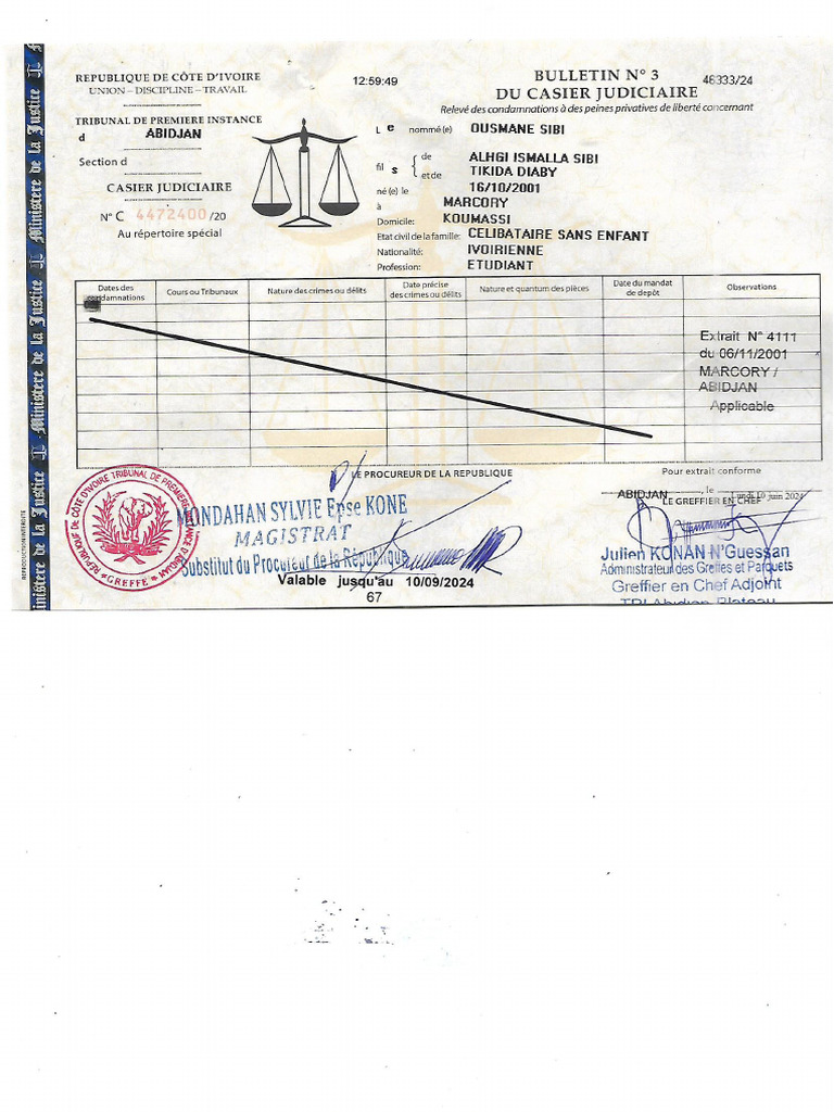 Casier Judiciaire Sibi Ousmane | PDF