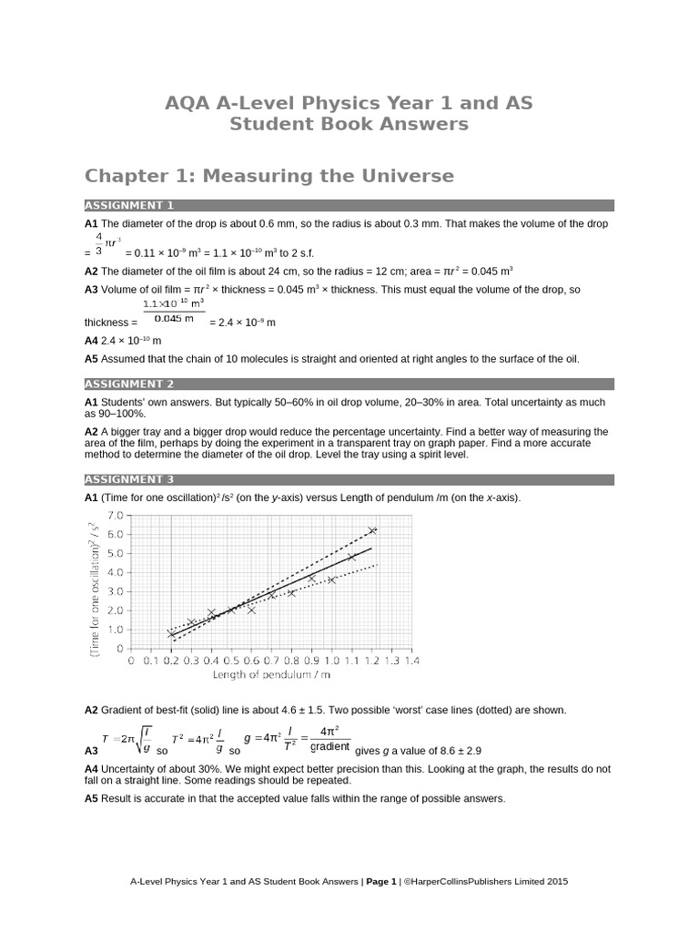 AQA A-Level Physics Year 1 and AS Student Book Answers Chapter 1 ...