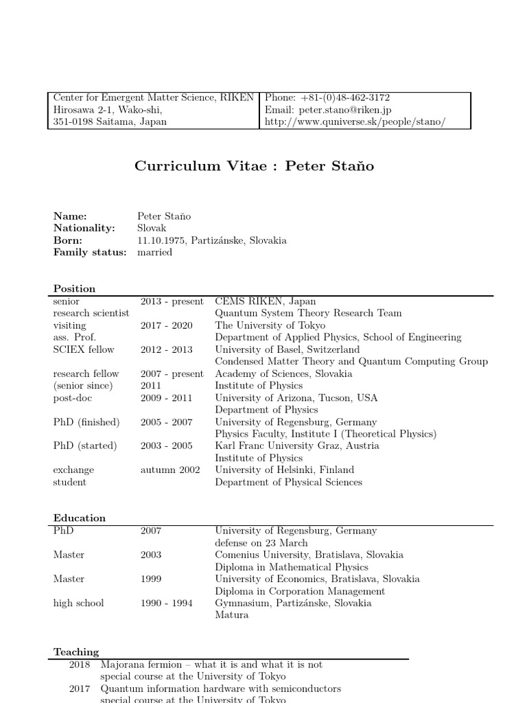 Peter Stano CV | PDF