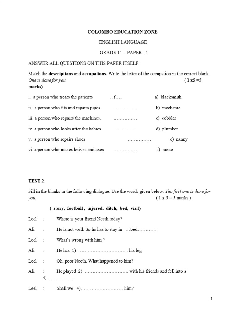 Aenglish Language Grade 11 A | PDF
