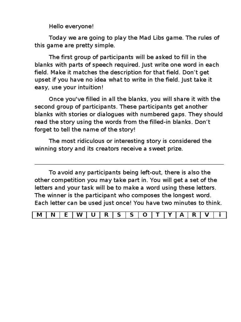 Mad Libs | PDF | Adjective | Noun