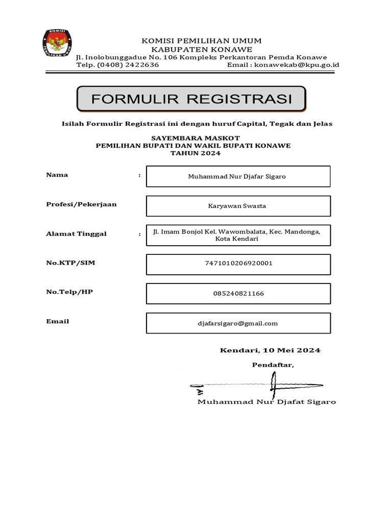Surat Pernyataan Dan Form Registrasi | PDF