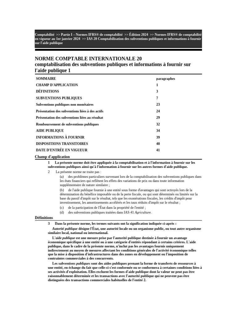 NORMES IAS 20 2024 | PDF