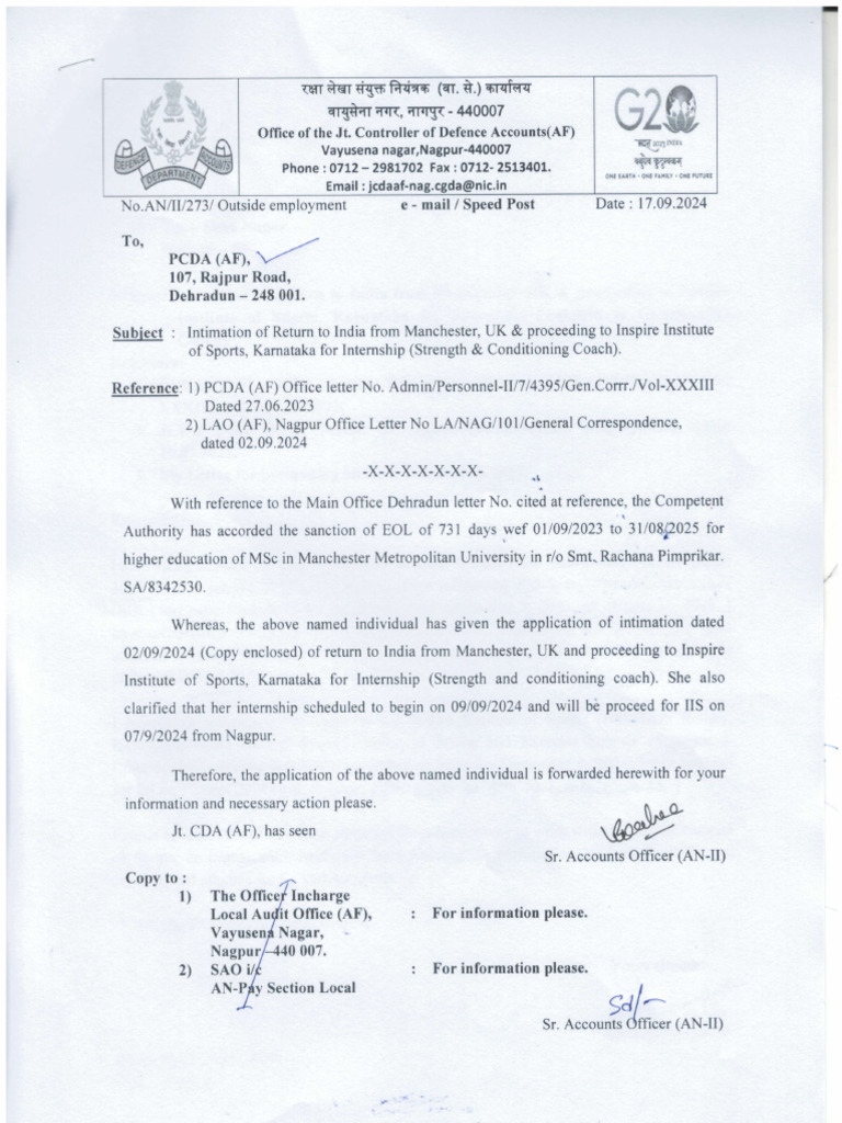 Intimation of Return To India | PDF