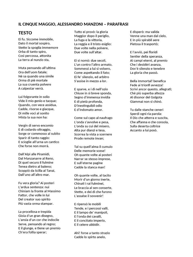 Il Cinque Maggio | PDF