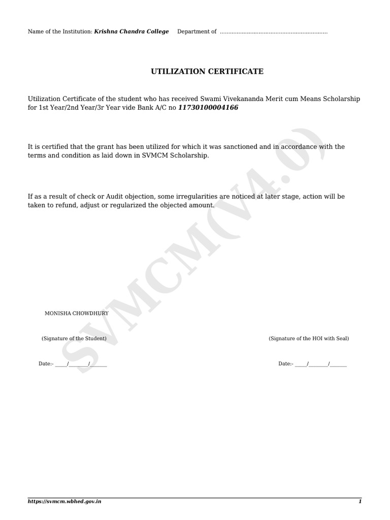 Utilization Certificate | PDF