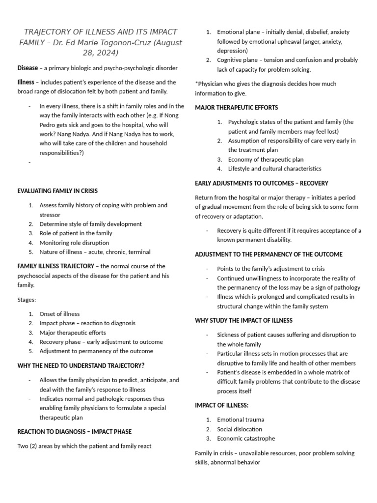 Trajectory of Illness and Its Impact On Family | PDF | Anxiety | Self-Improvement