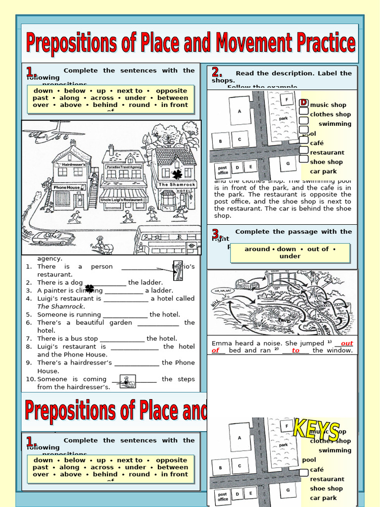 Prepositions of Place and Movement Practice Grammar Drills Information ...