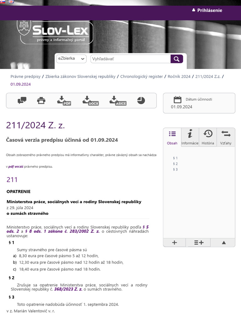 211 - 2024 Z.Z. - Opatrenie Ministerstva Práce, Sociá... - SLOV-LEX | PDF