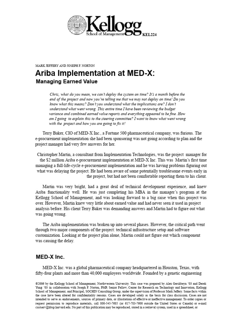 Ariba Implementation at MED-X-Managing Earned Value | PDF
