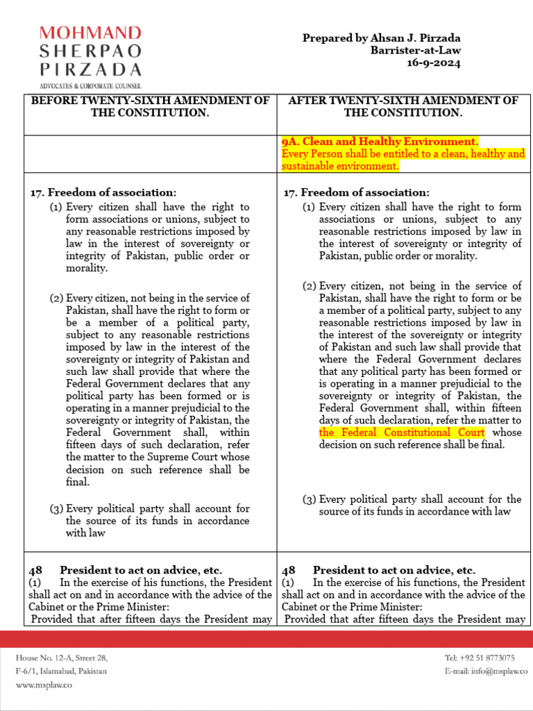 Twenty-Sixth Constitutional Amendment (Comparative Table) | PDF