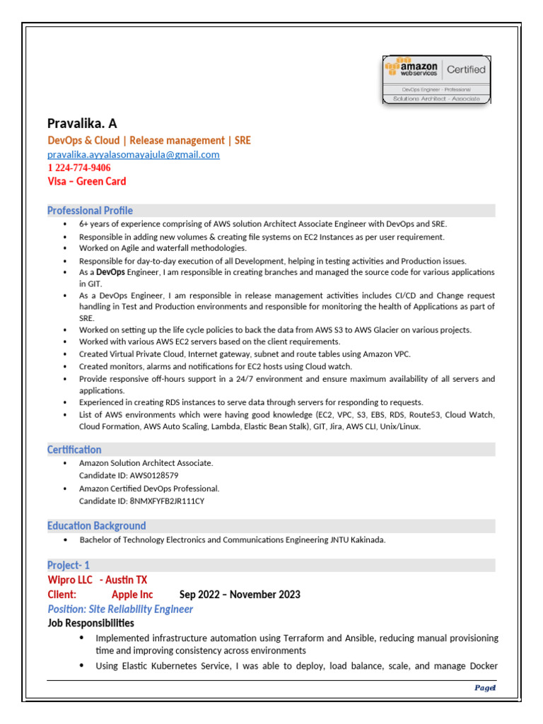 Naga Pravalika Updated DevOps Resume | PDF