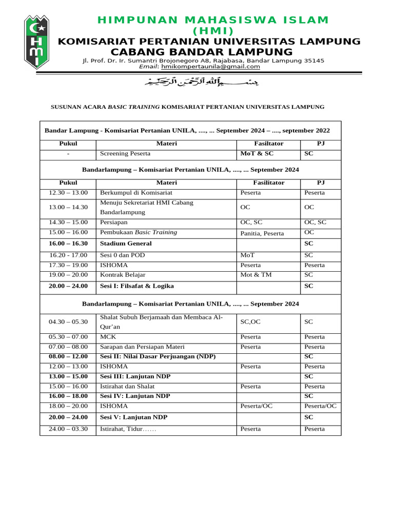 Rundown_Basic_Training_LK1_2024 Belum Fix | PDF
