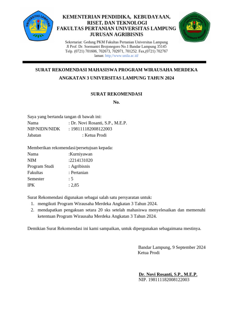 Surat Rekom Kur | PDF