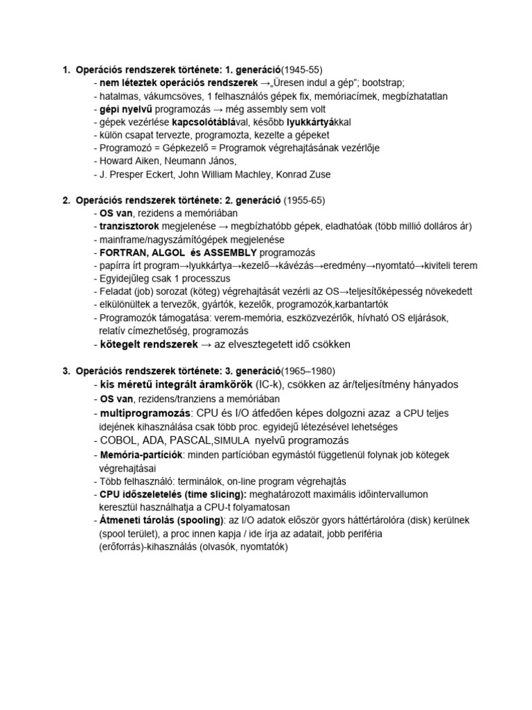 Operációs Rendszerek Kis Tételek | PDF