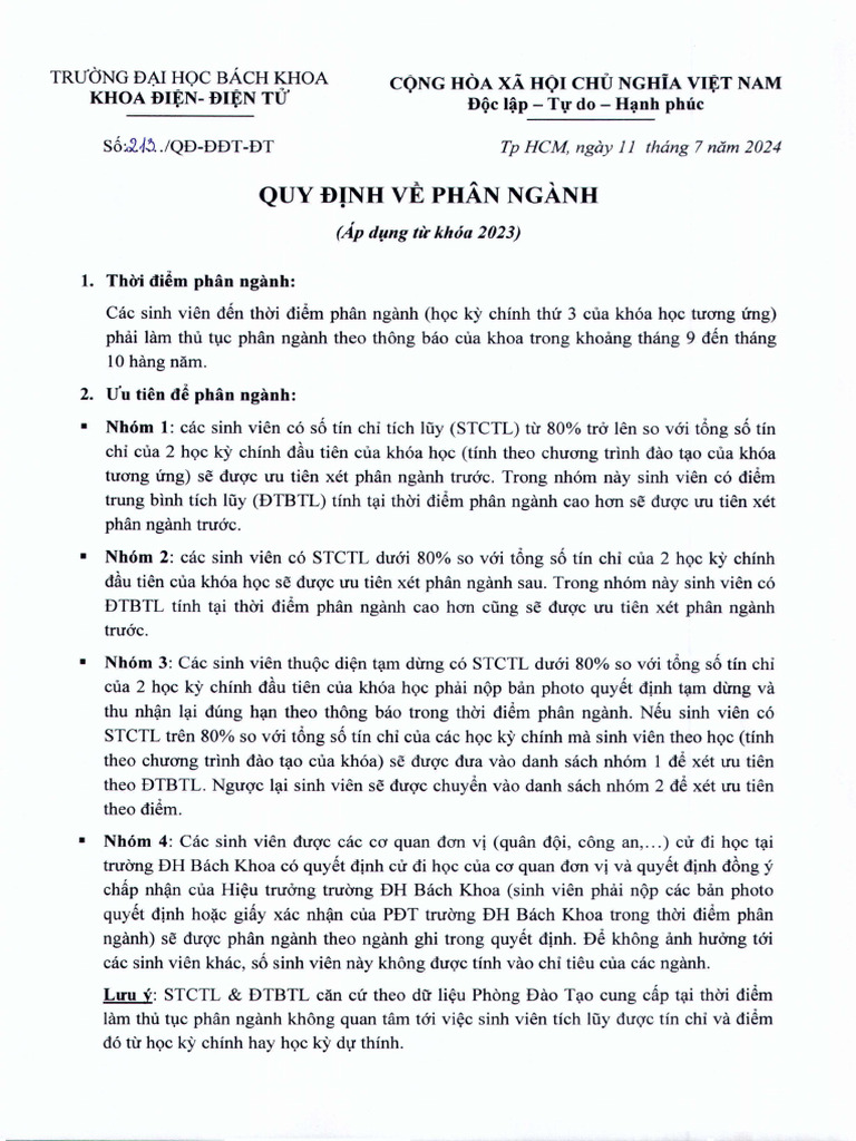 Quy Dinh Phan Nganh K2023 | PDF | Vietnam | Science & Mathematics