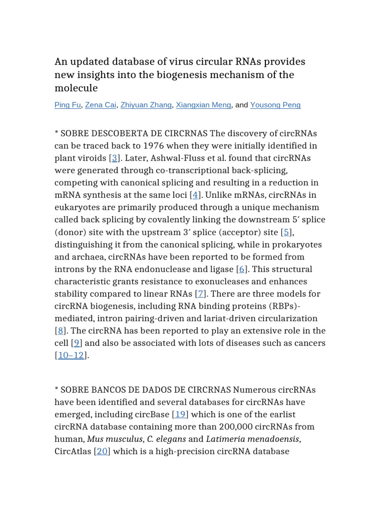 An Updated Database of Virus Circular RNAs Provides New Insights Into The Biogenesis Mechanism ...