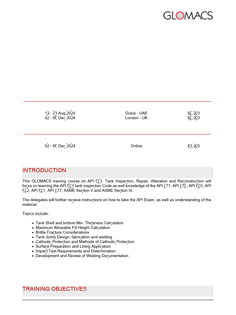 Glomacs Api 653 Tank Inspection Repair Alteration and Reconstruction Api Exam Preparation ...