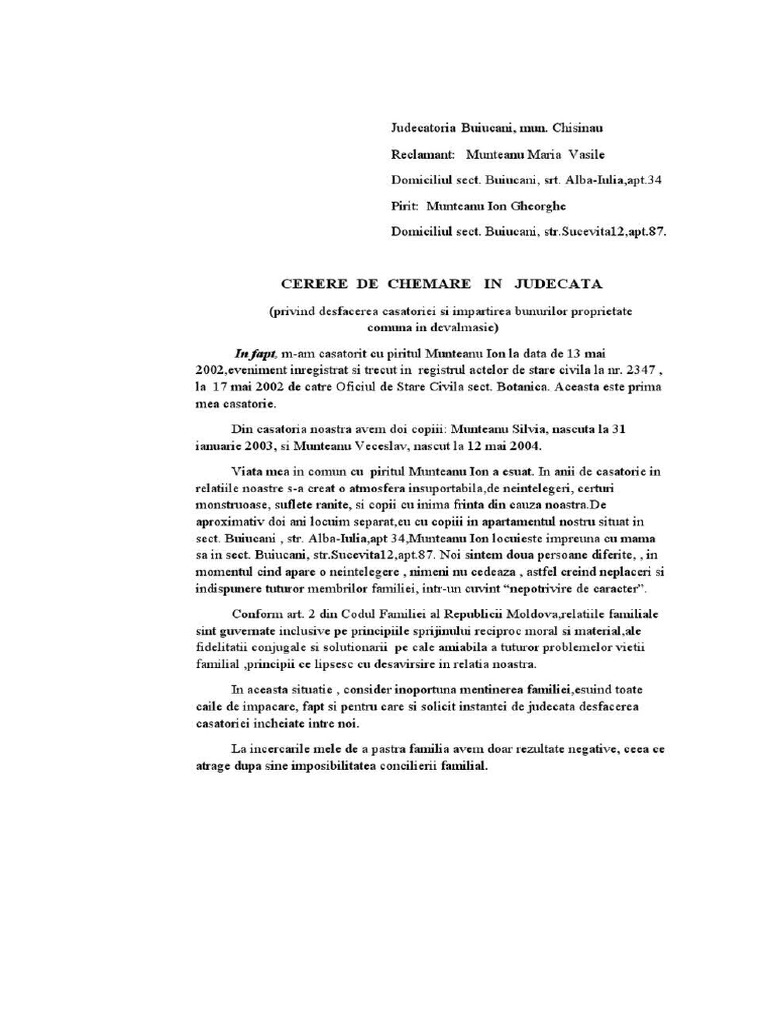 Cerere de Chemare in Judecata | PDF