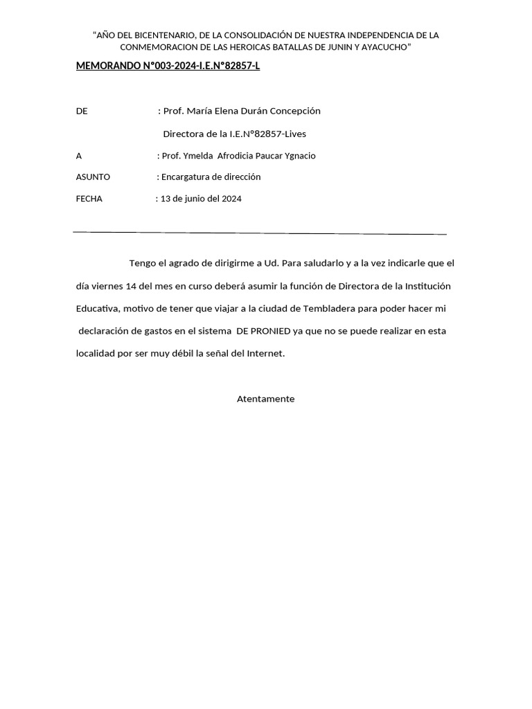 Memorando Nº003 | PDF