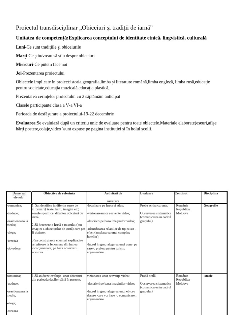 Proiect Transdisciplinar 2022 | PDF